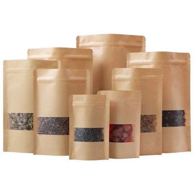 China Durable Kraft Paper Stand Up Pouches Odor Barrier Resealable Ziplock Bags Food Grade for sale