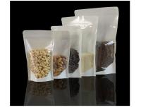 China White Stand Up Plastic Pouches Eco Friendly Stand Up Resealable Pouches With Transparent Window for sale