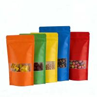China Assorted Color Resealable Food Bag Matte Stand Up Plastic Bag Odor Resistant With Clear Window for sale