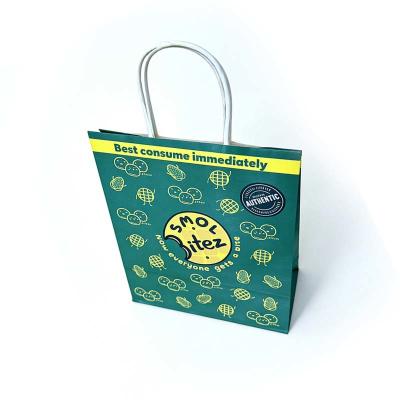 China Custom Printed Paper Takeaway Bags Green Paper Bags With Handles for sale
