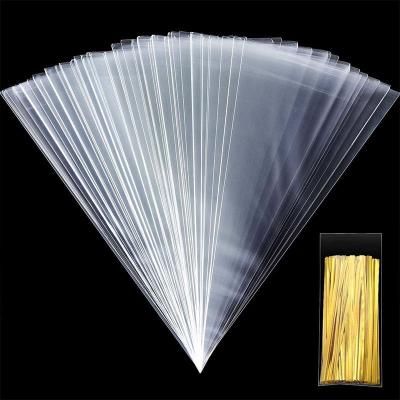 China Transparent Plastic Bread Bag Triangle Cellophane Treat Bags Resealable With Gold Twist Ties for sale