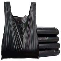 China Custom Black T-Shirt Handle Garbage Bags Heavy Duty Vest Plastic Trash Bags For Household Commercial Cleaning for sale