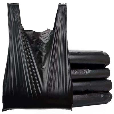 China Custom Black T-Shirt Handle Garbage Bags Heavy Duty Vest Plastic Trash Bags For Household Commercial Cleaning for sale