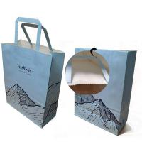 China Recyclable Flat Handle Kraft Paper Bags Custom Size Gift Sacks For Supermarket Souvenir Merchandise Packing for sale