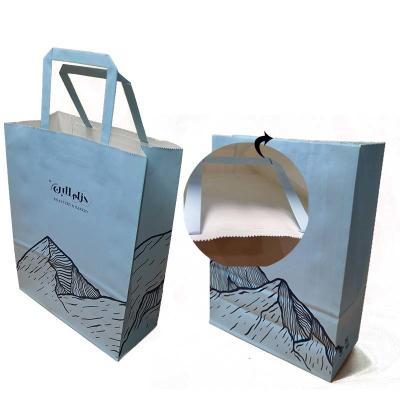 China Recyclable Flat Handle Kraft Paper Bags Custom Size Gift Sacks For Supermarket Souvenir Merchandise Packing for sale