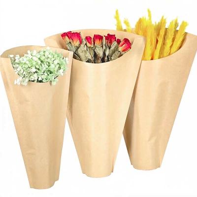 China Custom Printed Cone Kraft Paper Flower Sleeves Recyclable For Fresh Bouquet Packaging for sale