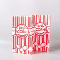 China Custom Printed Red Striped Popcorn Paper Bags SOS Stand Up Paper Bags For Cinema Snack Food Packaging for sale