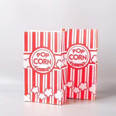 China Custom Printed Red Striped Popcorn Paper Bags SOS Stand Up Paper Bags For Cinema Snack Food Packaging for sale