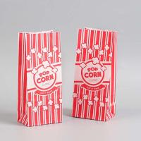 China Custom Printed Red Striped Popcorn Paper Bags SOS Stand Up Paper Bags For Cinema Snack Food Packaging for sale