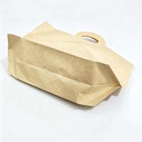 China Custom Print PE Coated Kraft Bag With D Cut Patch Die Handle Greaseproof Food Takeaway Retail Packaging for sale