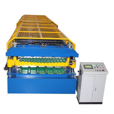 China PLC Control Double Layer Metal Steel Roofing Sheet Roll Forming Machine High Speed for sale