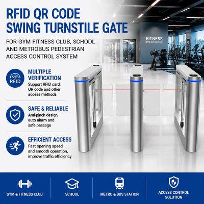 China RFID QR Code Swing Turnstile Gate Flap Barrier for Gym Fitness Club School and Metrobus Pedestrian Access Control System for sale