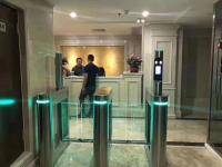 China 60hz Biometric Turnstile QR Code Scanner Face Recognition RFID Card Glass Swing Barrier Gate for sale