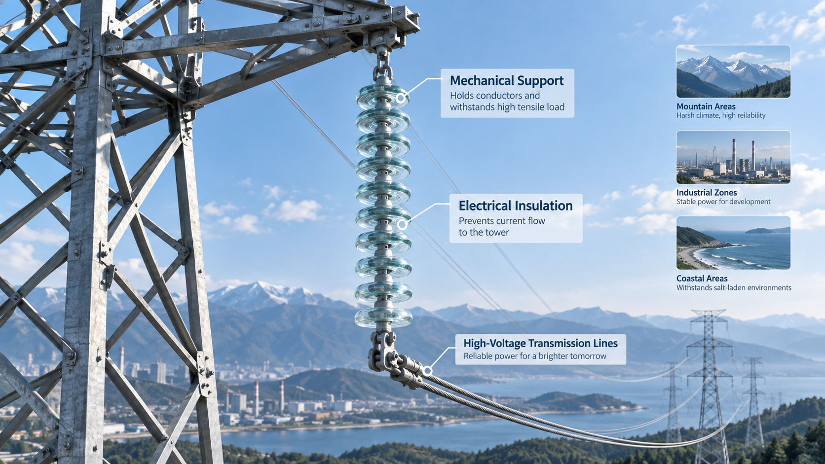 Installation structure of glass suspension insulators on high-voltage transmission lines