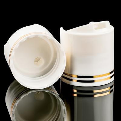 China Tassel Gold Disc Top Caps 24/410 24mm White Screw Top Two Hot-Stamping Lines for sale
