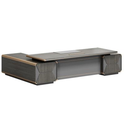 China Modern Executive Desk Craft Aesthetic CEO Desk Purple Green Teak+Iron Grey for sale