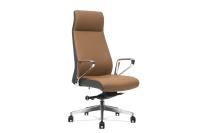 China Conjoined Aluminum Armrest Leather Revolving Chair Brown Color for sale
