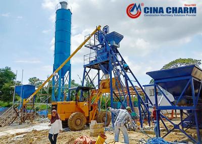 China HZS50 concrete batching plant stationary hopper lift mini cement concrete mixing plant with batching bins for sale