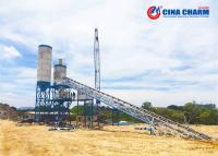 China Precast Wet HZS60 Concrete Mixing Plant Conveying Belt Twin Shaft Mixer for sale
