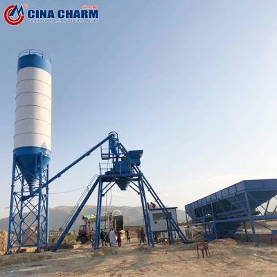 China Stationary Ready Mix Concrete Plant HZS75 Concrete Batching Mixing Plant 75m3/H for sale