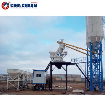 China Small Hopper Lift Type 50m3/H HZS50 Concrete Batching Plant Twin Shaft for sale