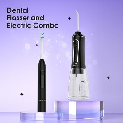 China Wireless Charging 2-in-1 Flosser Toothbrush Combo Battery Powered OEM 15K Daily Production for sale