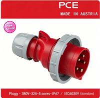 China Imported Austrian PCE Industrial Waterproof Plug Socket 415V 32A 5-Pin IP67 Vehicle Rail Mounted 1 Outlet Model 0252+1252 for sale