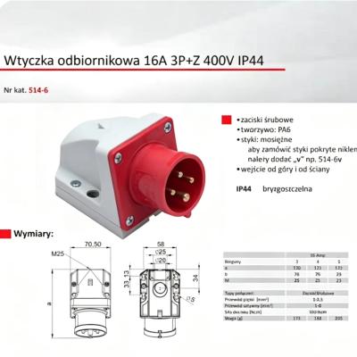 China Original Industrial Plug for PCE Reverse Fixed Small Grinding Machine 380V-16A-4-Pin-IP44-Typ514 for sale