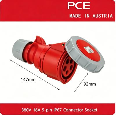 China PCE Industrial Waterproof Plug with Socket Butt-type Female Welding Connector 380V-16A-5 Core IP67 Plastic Standard Grounding for sale