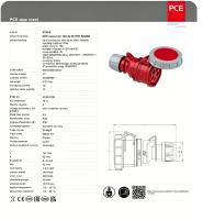 China PCE Industrial Waterproof Plug with Socket Butt-type Female Welding Connector 380V-16A-5 Core IP67 Plastic Standard Grounding for sale