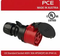 China PCE Industrial Plastic Plug and Socket American Standard for Specification-415V-30A-5-Core (4P5W)-IP44-1 Outlet for sale