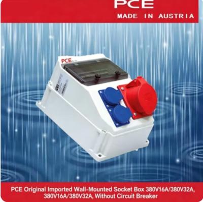 China PCE Wall-mounted Fixed Industrial Socket Box IP44 Rated Plastic Material 380V 16A Equipped with One European Standard Socket for sale