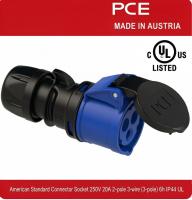 China PCE Industrial Plug and Socket with Plastic Housing American for Standard 230V-30A-3-Core (2P3W)-IP44 for sale