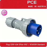 China PCE Industrial Waterproof Plug Single-Phase Connector for Computer Rooms, Male, 220V-63A-3 Pin-IP67-Typ033 for sale