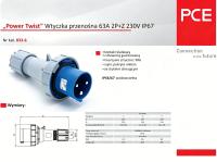 China PCE Industrial Waterproof Plug Single-Phase Connector for Computer Rooms, Male, 220V-63A-3 Pin-IP67-Typ033 for sale