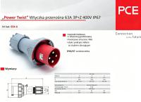 China PCE Industrial Waterproof and Explosion-Proof Three-Phase High-Current Electrical Plug for Vehicles, 380V-63A-4 Pins-IP67-Typ034 for sale