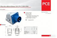 China PCE Reversed Fixed Single-Phase Power Distribution Industrial Waterproof Plug 220V-32A-3-Pin-IP44-Typ523 for sale