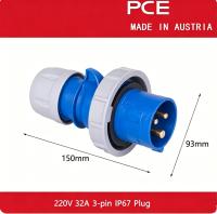 China PCE Industrial Plastic Waterproof Dustproof Explosion-proof Outdoor Power Distribution Plug Socket 220V-32A-3 Core IP67 0232 for sale