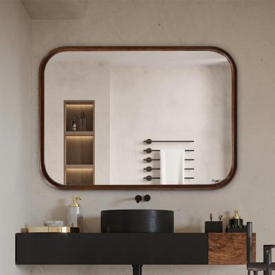 China Rectangular Wooden Framed Bathroom Mirror 19*27inch 24*31inch Wall Hanging Installation for sale