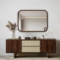 China Rectangular Wooden Framed Bathroom Mirror 19*27inch 24*31inch Wall Hanging Installation for sale