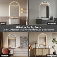 China Gold Aluminum Frame Arched LED Backlit Bathroom Mirror 5mm Anti Fog Touch Sensitive for sale