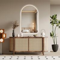China Gold Aluminum Frame Arched LED Backlit Bathroom Mirror 5mm Anti Fog Touch Sensitive for sale