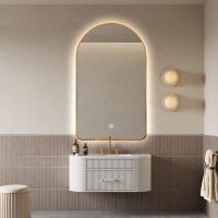 China Gold Aluminum Frame Arched LED Backlit Bathroom Mirror 5mm Anti Fog Touch Sensitive for sale