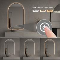 China Gold Aluminum Frame Arched LED Backlit Bathroom Mirror 5mm Anti Fog Touch Sensitive for sale