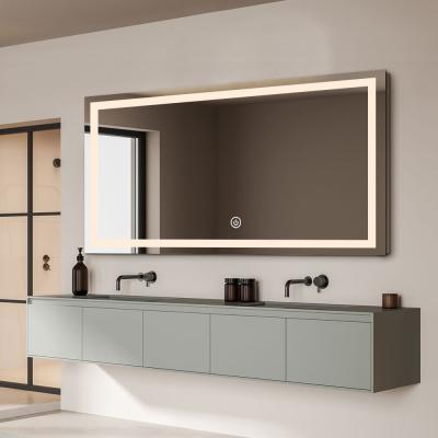 China Perimeter Satin LED Border Mirror , Rectangle / Square LED Illuminated Bathroom Mirror for sale