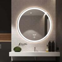 China Silver Waterproof LED Round Bathroom Mirror 5mm Frosted Edge 110V-240V for sale
