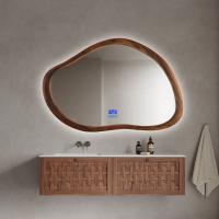China Walnut Wood Frame Irregular Bathroom Mirror 5mm With Edge Lighting Dimming for sale