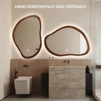 China Walnut Wood Frame Irregular Bathroom Mirror 5mm With Edge Lighting Dimming for sale
