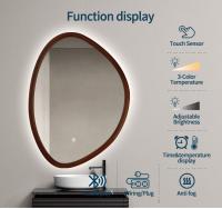 China Walnut Color Wood Frame LED Mirror Illuminated Bathroom Decorative Mirror for sale