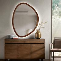 China Walnut Color Wood Frame LED Mirror Illuminated Bathroom Decorative Mirror for sale